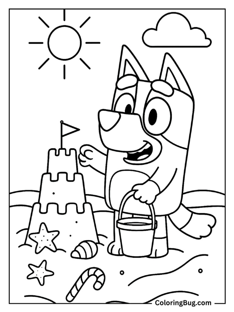 Bluey Making A Sand Castle Coloring Page Coloring Page | PDF