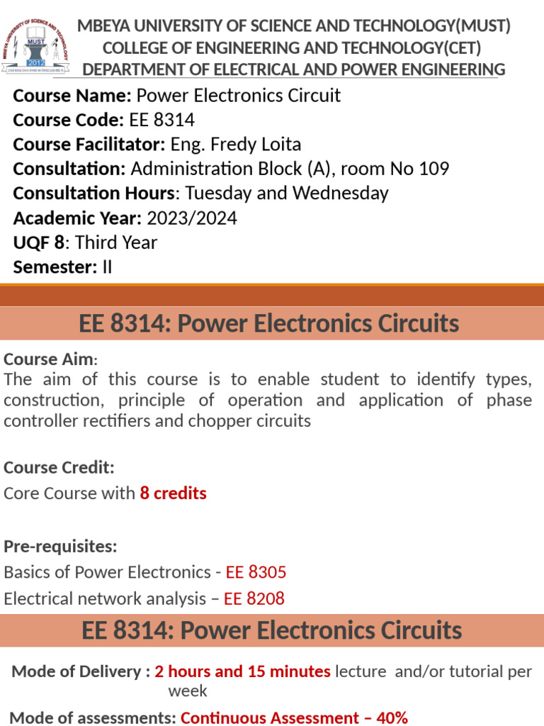 Power Electronics Circuits Course Outline | PDF | Power Electronics | Electronics