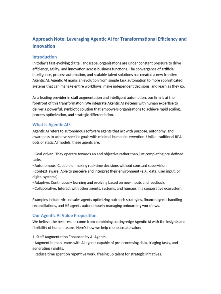 Agentic AI Approach Note | PDF | Artificial Intelligence | Intelligence ...