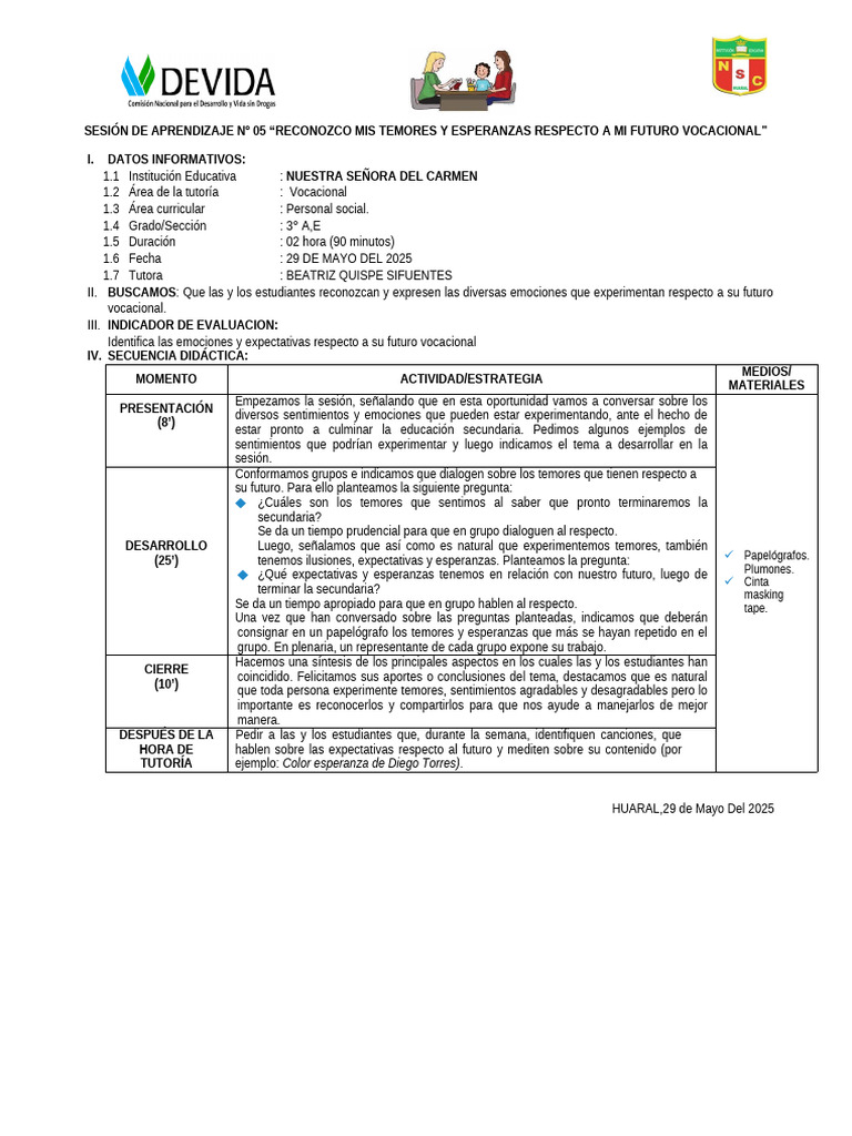 5ta Sesion Reconozco Mis Temores y Esperanzas Respecto A Mi Futuro ...