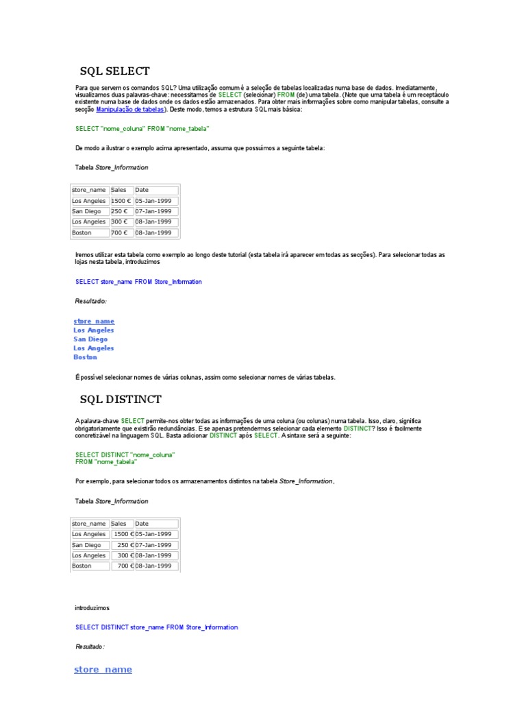 SQL Resumo | PDF | SQL | Tabela (banco de dados)