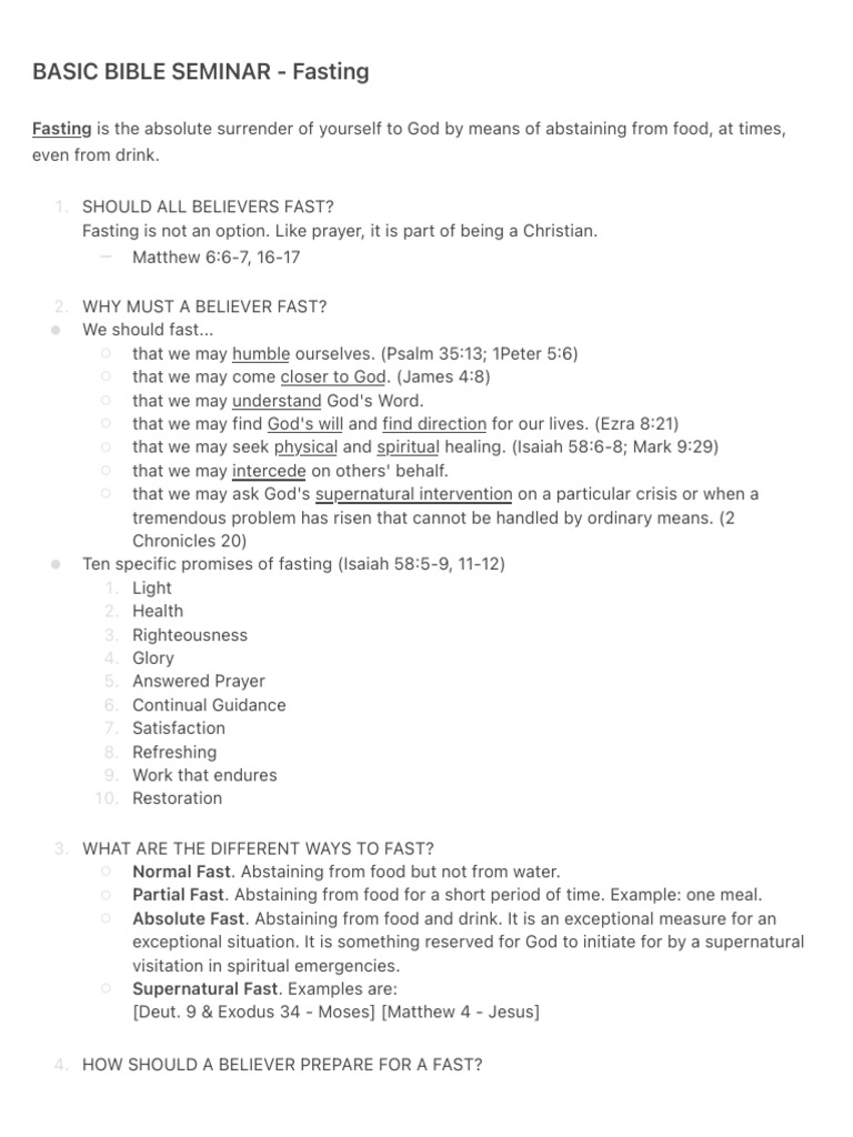 Basic Bible Seminar - Fasting | PDF | Prayer | Confession (Religion)