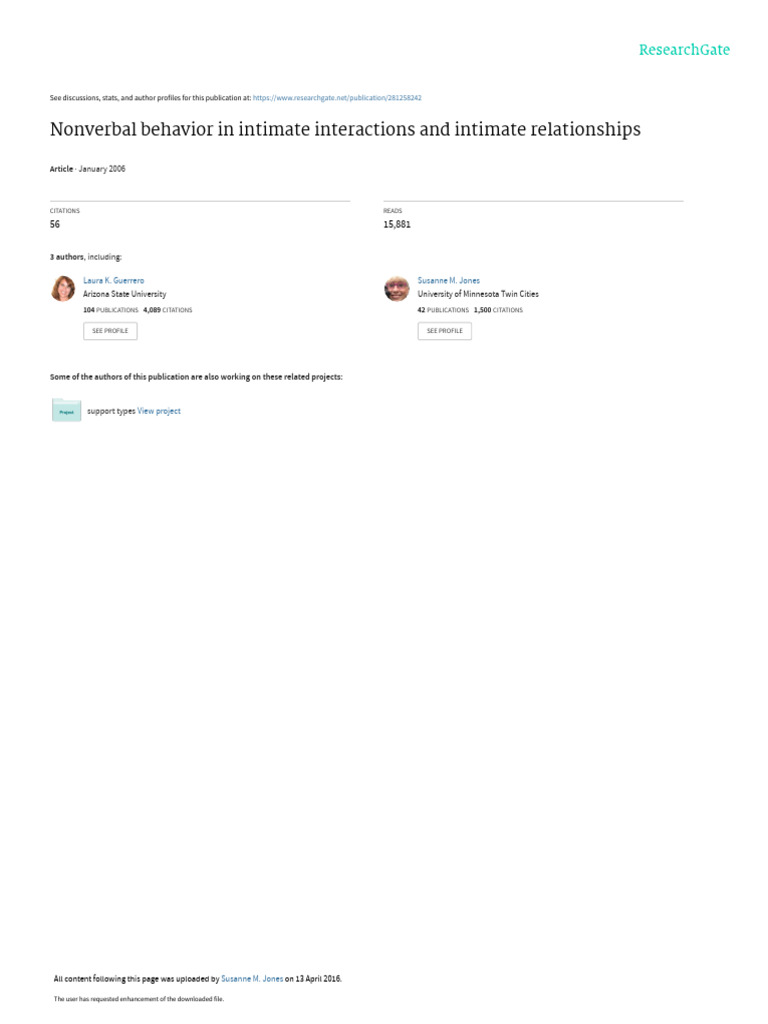 Nonverbal behavior in intimate interactions and intimate relationships ...