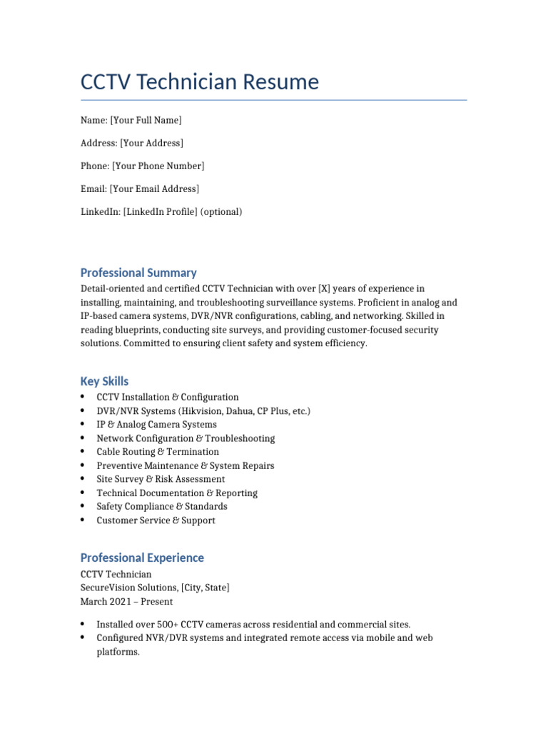 CCTV Technician Resume | PDF