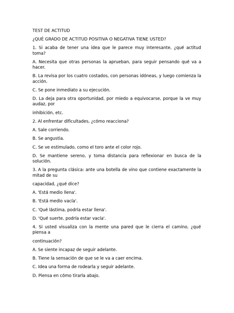 Test de Actitud: Evalúa tu Positividad | PDF | Sicología
