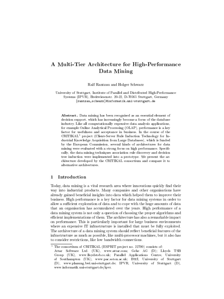 A Multi Tier Architecture For High Performance Data Mining Rantzau Schwarz Informatik Uni