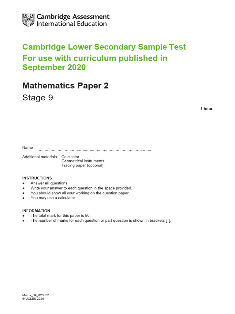 Cambridge Lower Secondary Maths Test | PDF | Euclidean Geometry | Geometry