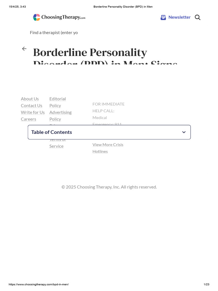BPD in Men: Signs and Treatments | PDF | Borderline Personality ...