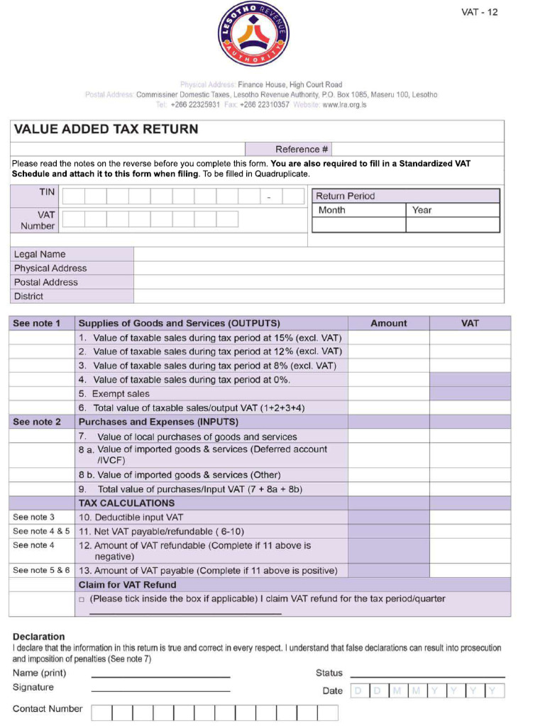 VAT Return Form 2019 | PDF