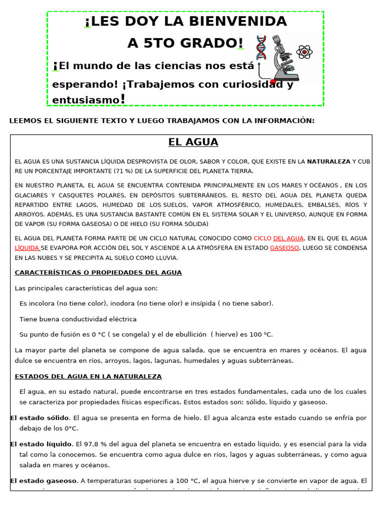 Características y Ciclo del Agua | PDF | Agua | El ciclo del agua