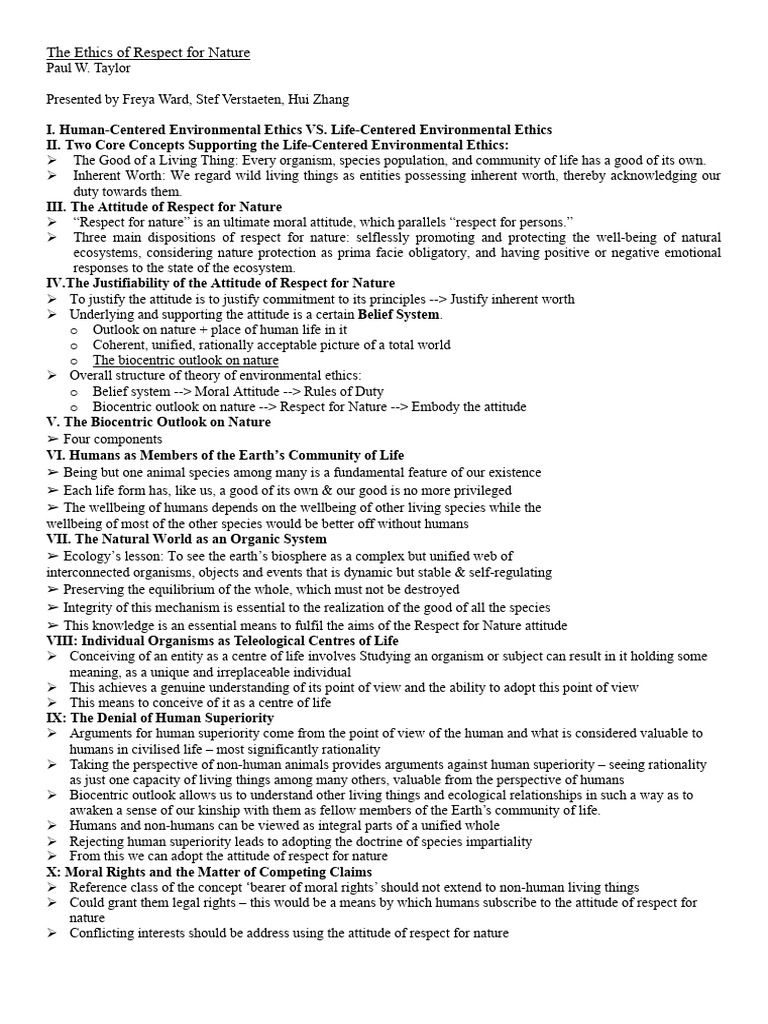 Ethics of Respect for Nature Explained | PDF | Environmental Ethics ...