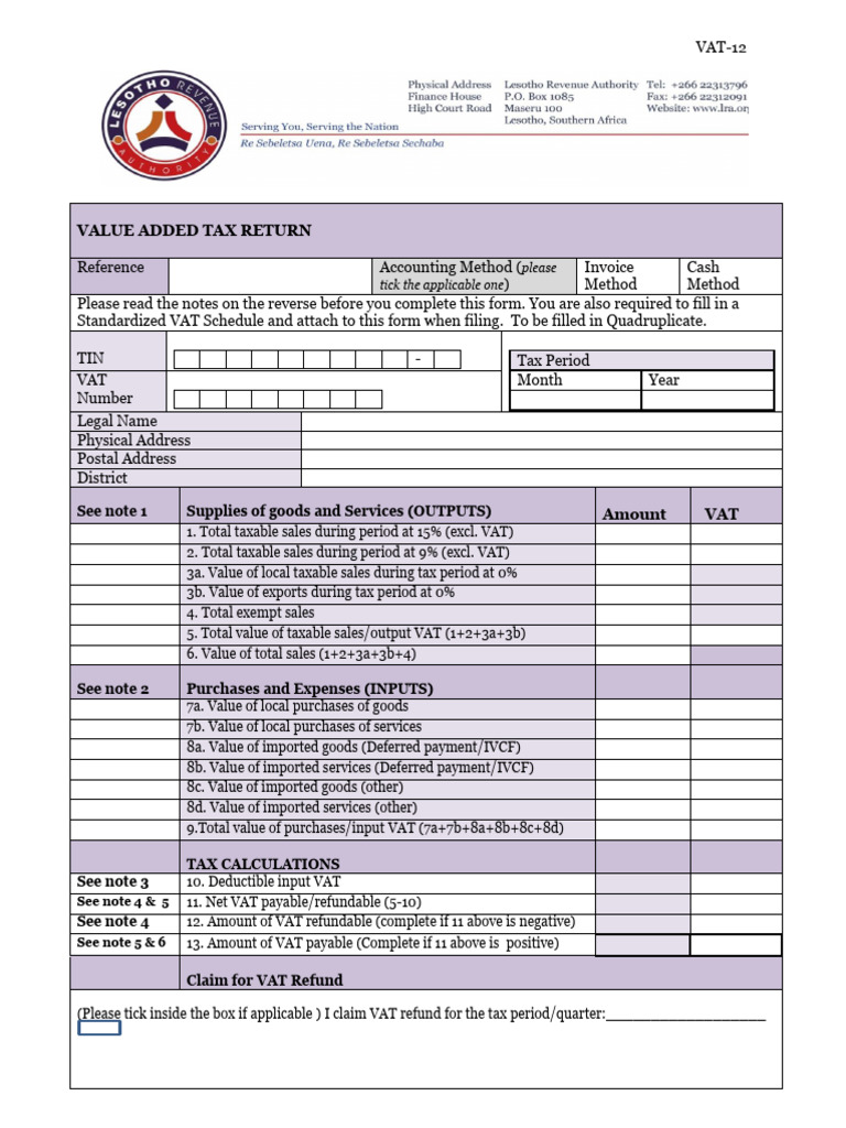 Value Added Tax Return Form - 0 | PDF | Value Added Tax | Accounts Payable