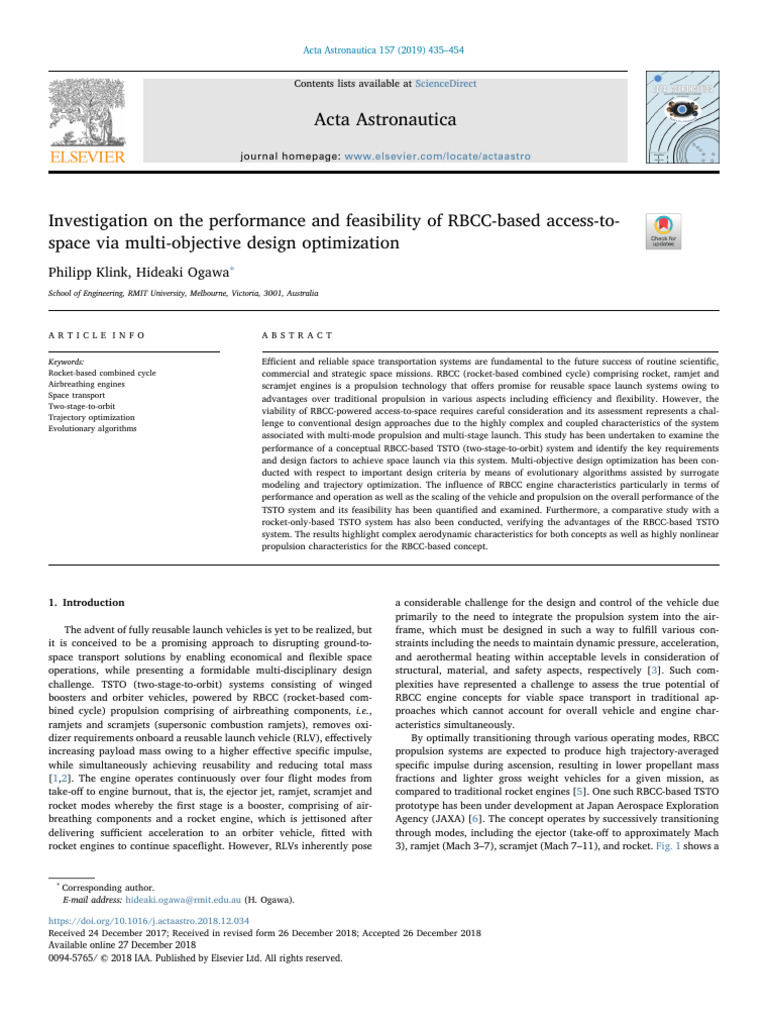 RBCC TSTO System Optimization Study | PDF | Spacecraft Propulsion | Rocket