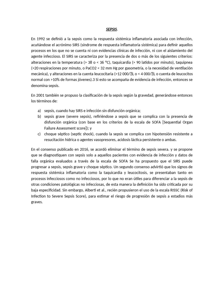 Definición y Clasificación de Sepsis | PDF | Septicemia ...
