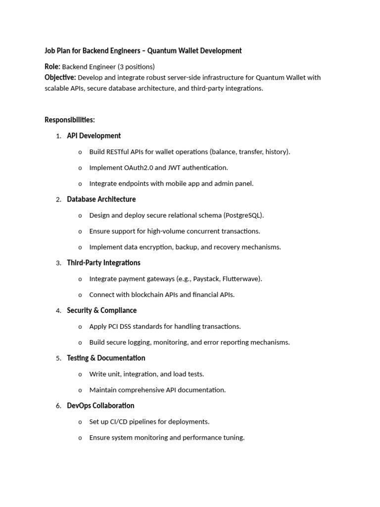 Job Plan For Backend Engineers | PDF