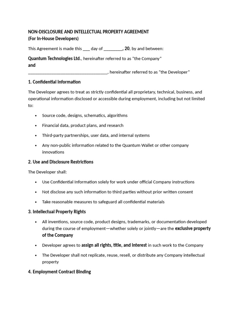 NDA for In-House Developers | PDF