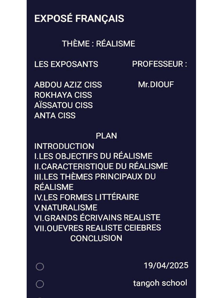 Plan Du Réalisme Français | PDF