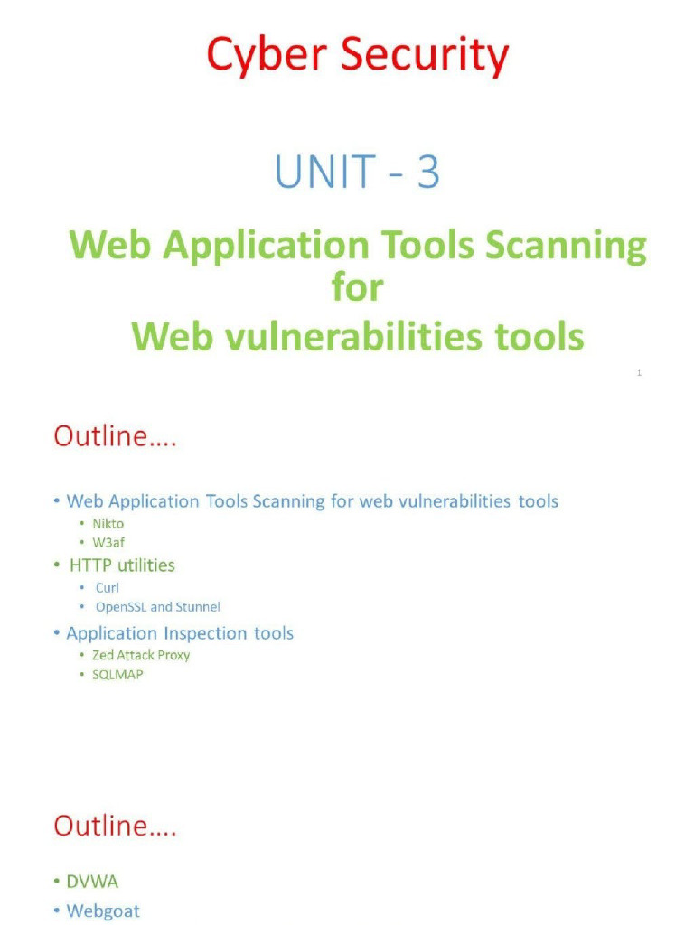 Cyber Security Unit 3 Web Application Tools Scanning For Web Vulnerabilities Tools | PDF