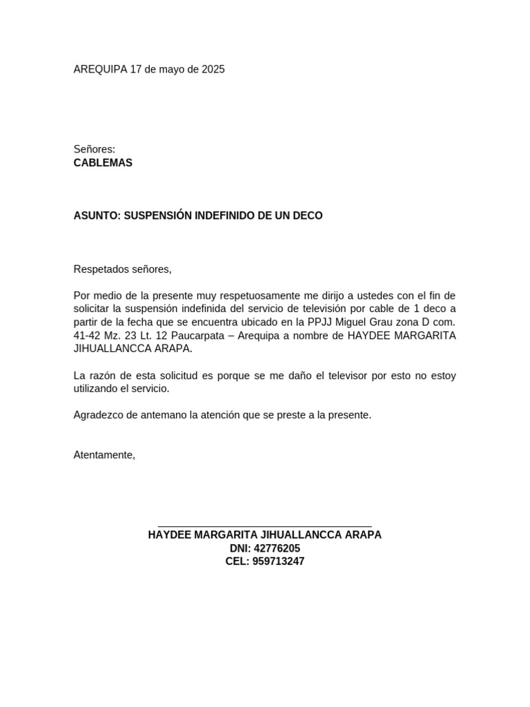 Carta Cablemas | PDF
