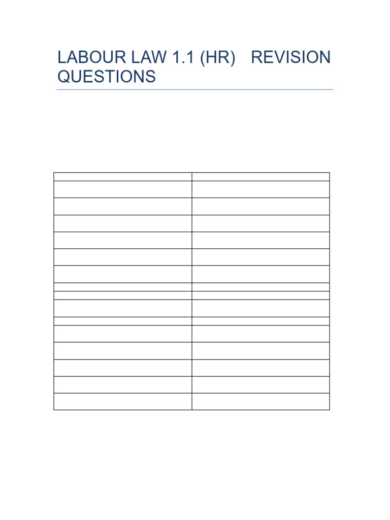 Labour Law Revision Questions | PDF | Labour Law | Employment