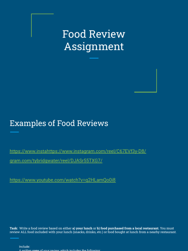 Food Review Assignment 2025 | PDF