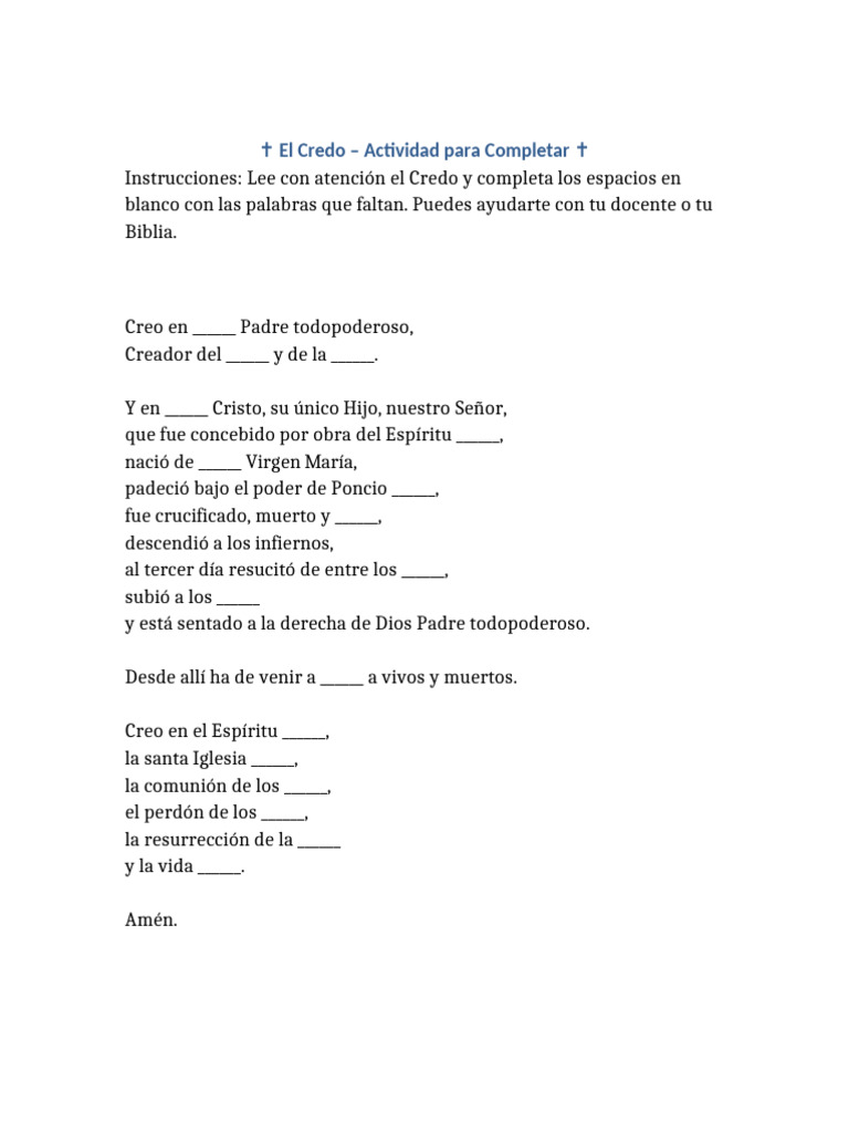 Actividad: Completa el Credo | PDF