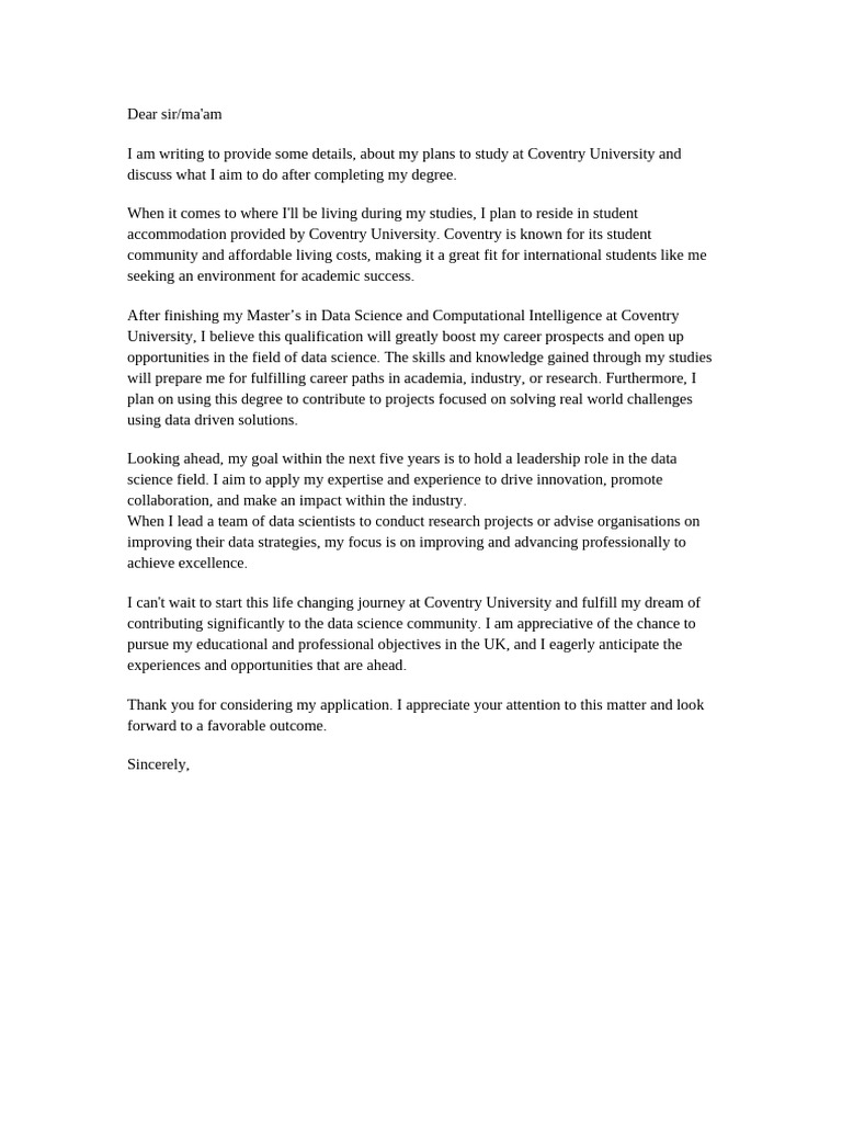 Post-Study Plans for Coventry University | PDF