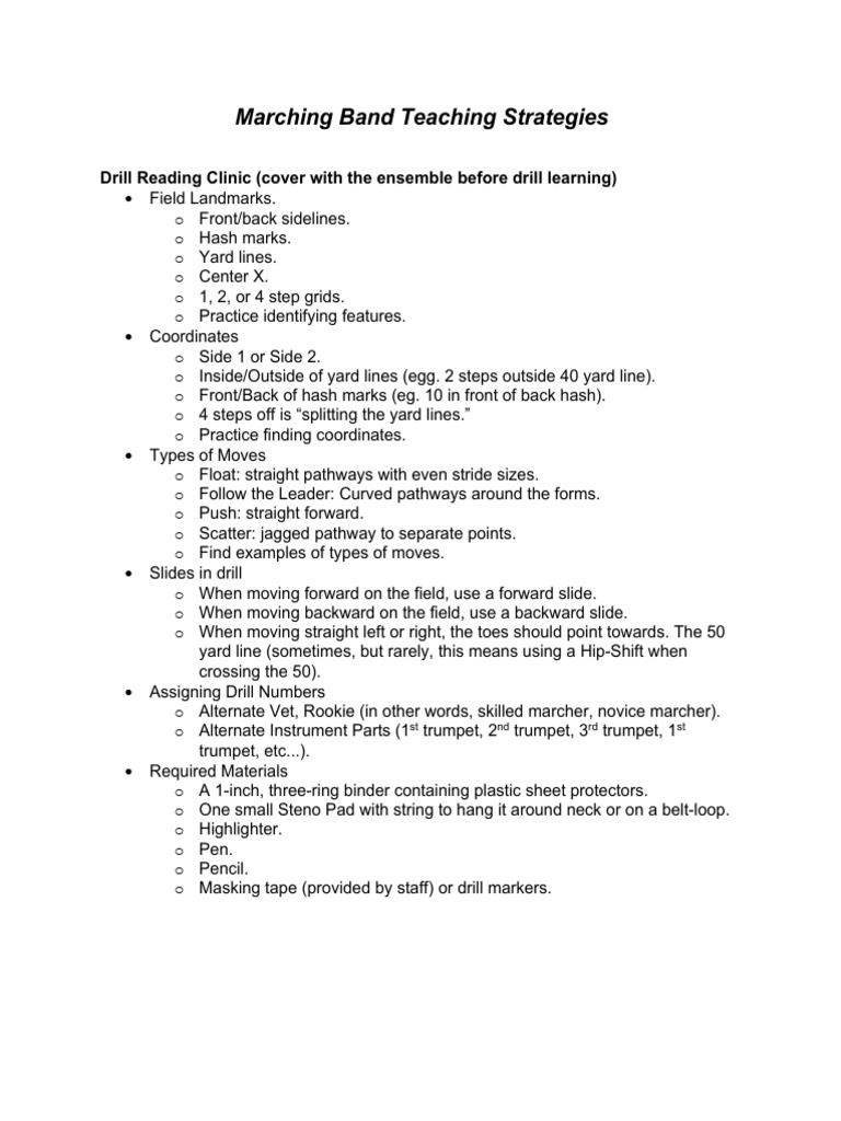 Marching Band Teaching Strategies | PDF