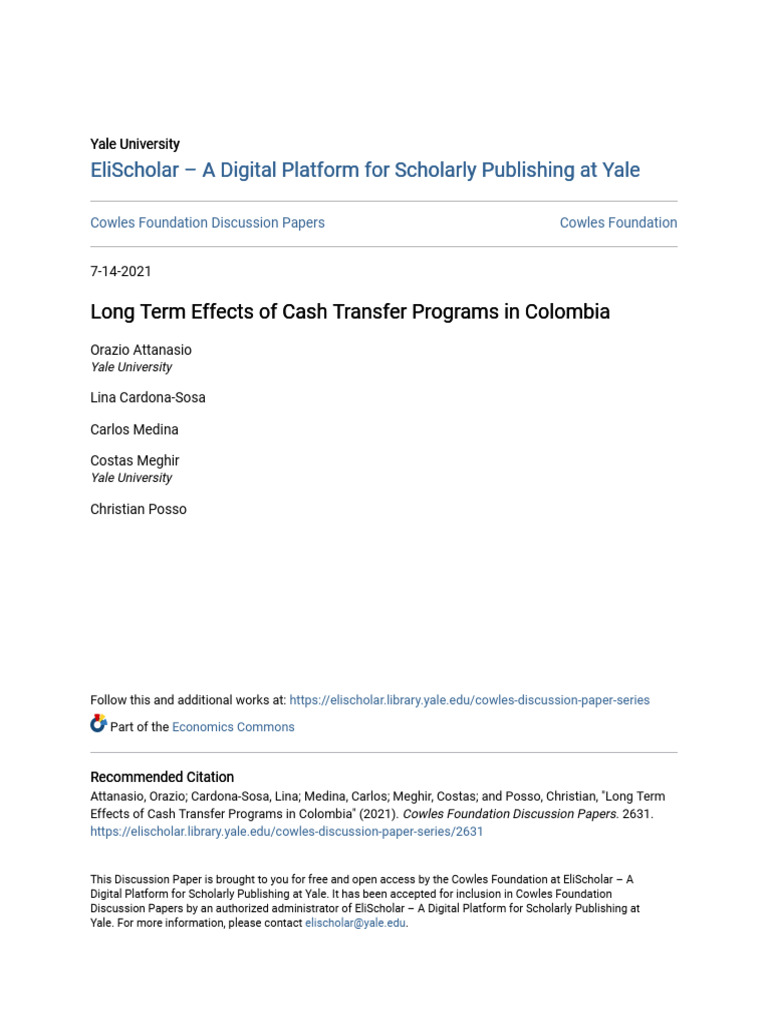 Long-Term Impact of Colombia's Cash Transfers | PDF | Errors And Residuals