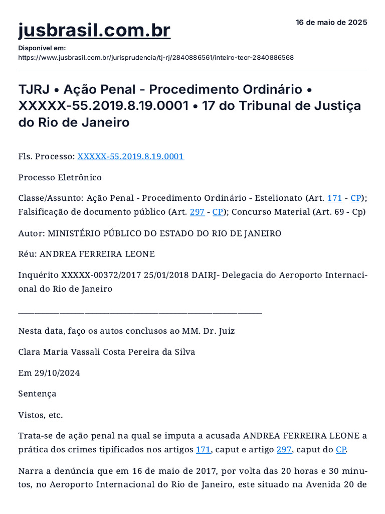 TJRJ - Ação Penal - Procedimento Ordinário - XXXXX-55.2019.8.19.0001 ...