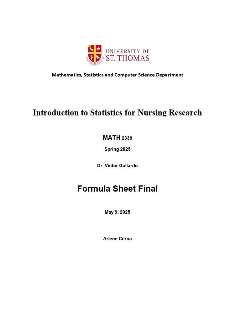 STATS Formula Sheet Final | PDF
