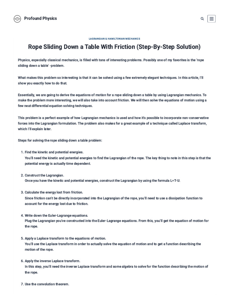 Rope Sliding Down A Table With Friction (Step-By-Step Solution) - Profound Physics | PDF ...