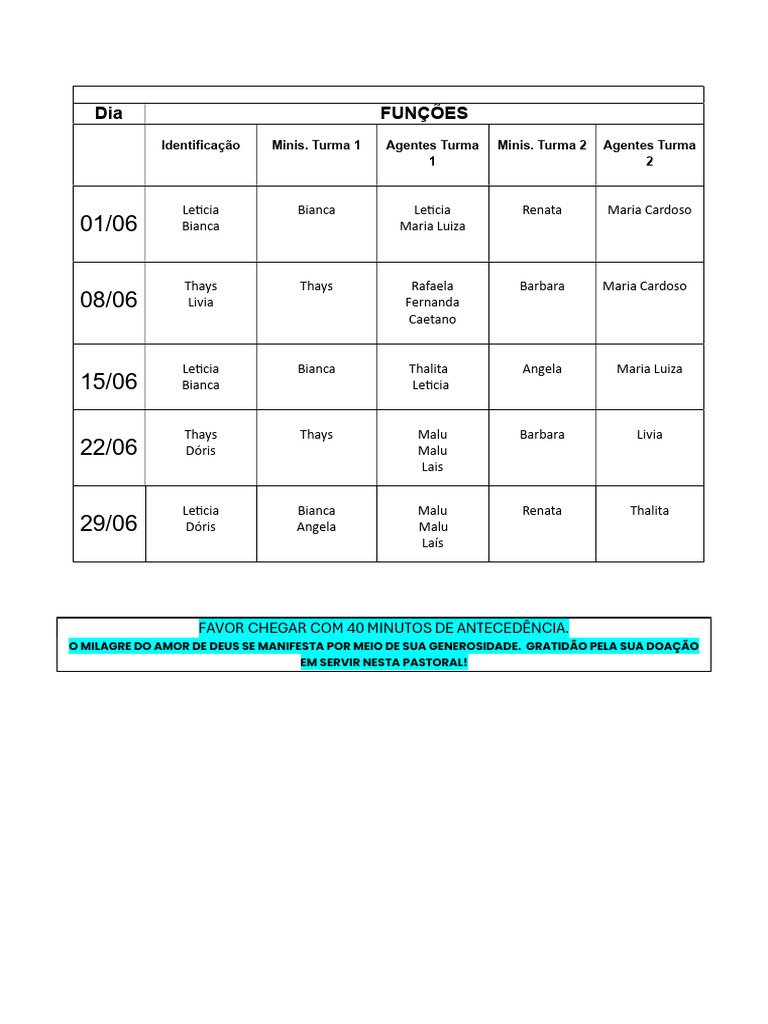 Escala Junho Escolinha | PDF