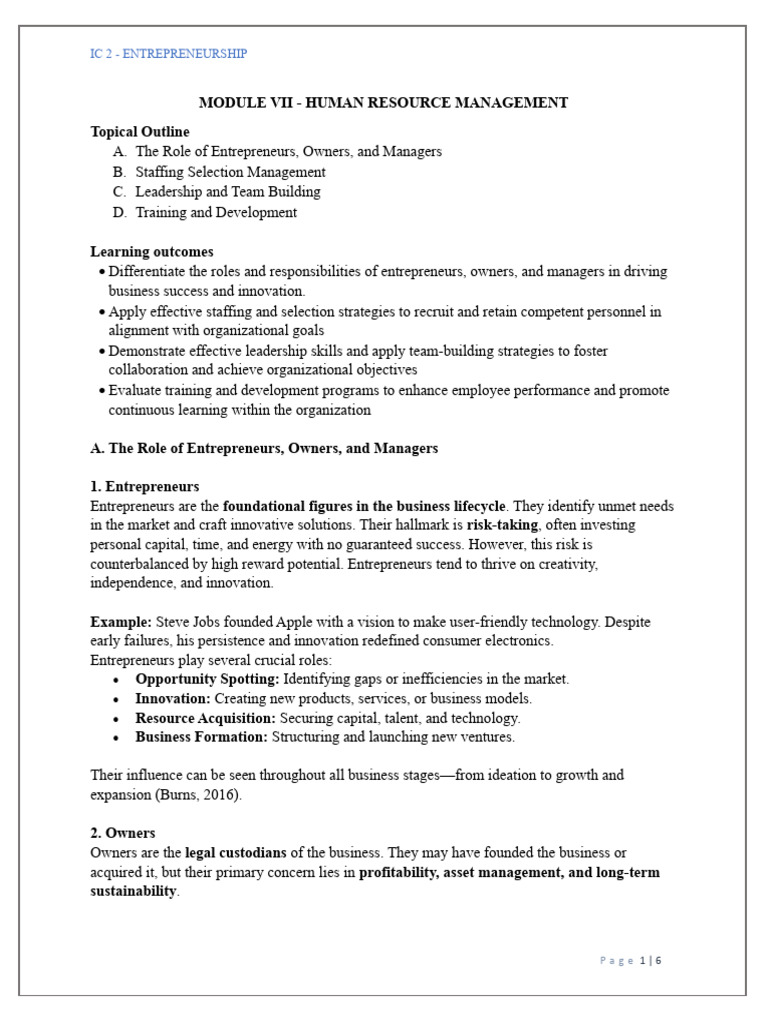 Human Resource Management in Entrepreneurship | PDF | Entrepreneurship ...