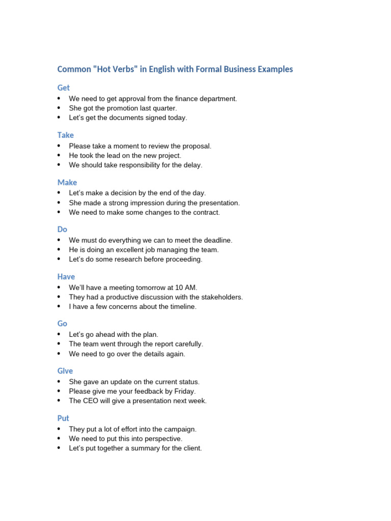 Hot Verbs With Phrasal Business Examples | PDF