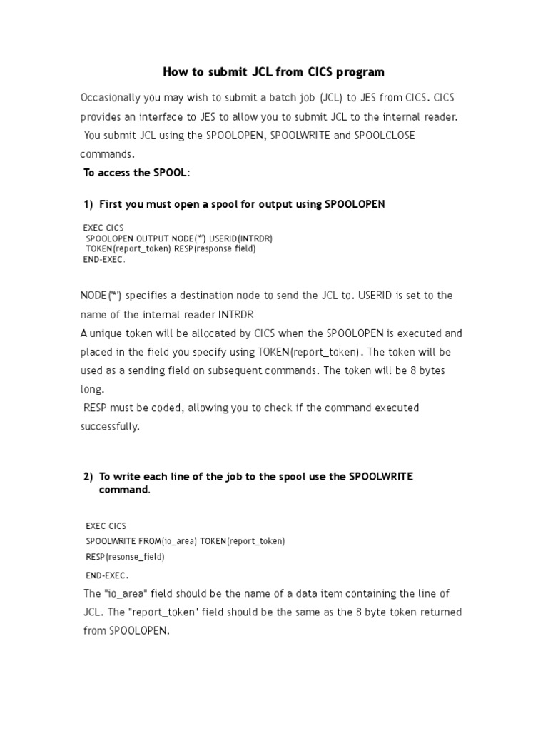 How To Submit JCL From CICS Program | PDF | Information Technology Management | Software