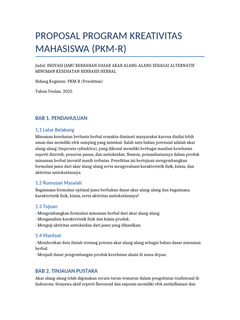 Proposal PKM Riset Alang Alang 2025 Final | PDF