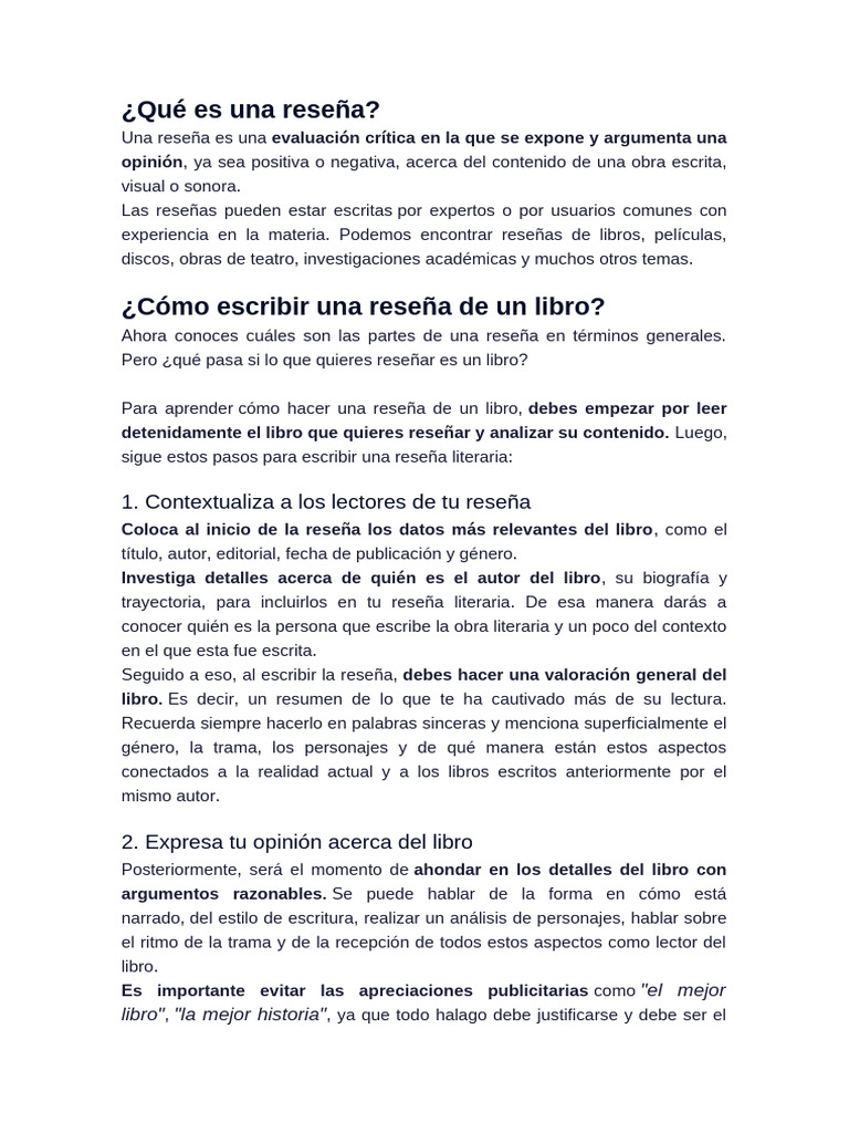 Qué Es Una Reseña | PDF | Autor | Libros