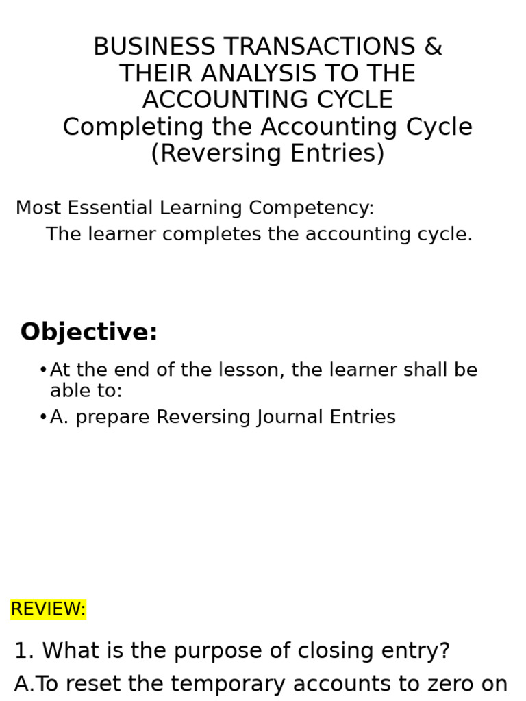 Reversing Entries in Accounting Cycle | PDF | Debits And Credits ...