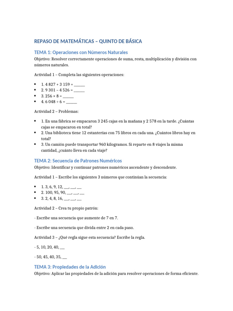 Repaso Matematicas 5to Basica | PDF