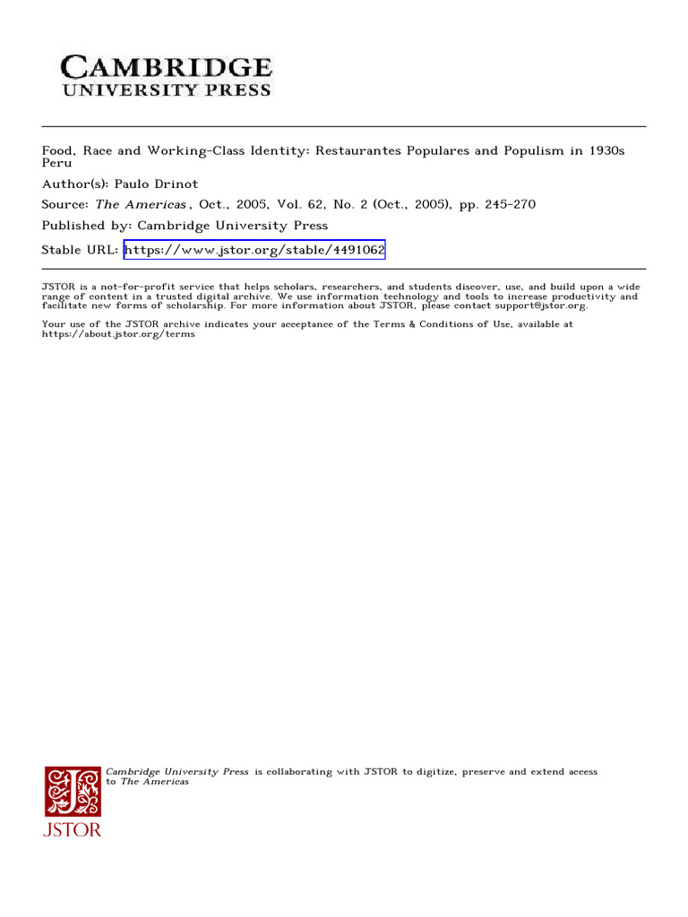 Food, Race and Working - Class Identity Perú | PDF | Lima | Peru