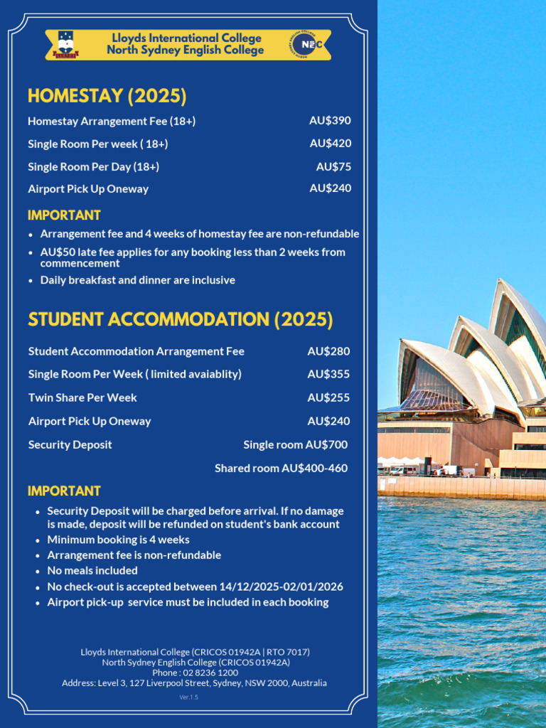 2025 Homestay & Student Accommodation Rates | PDF