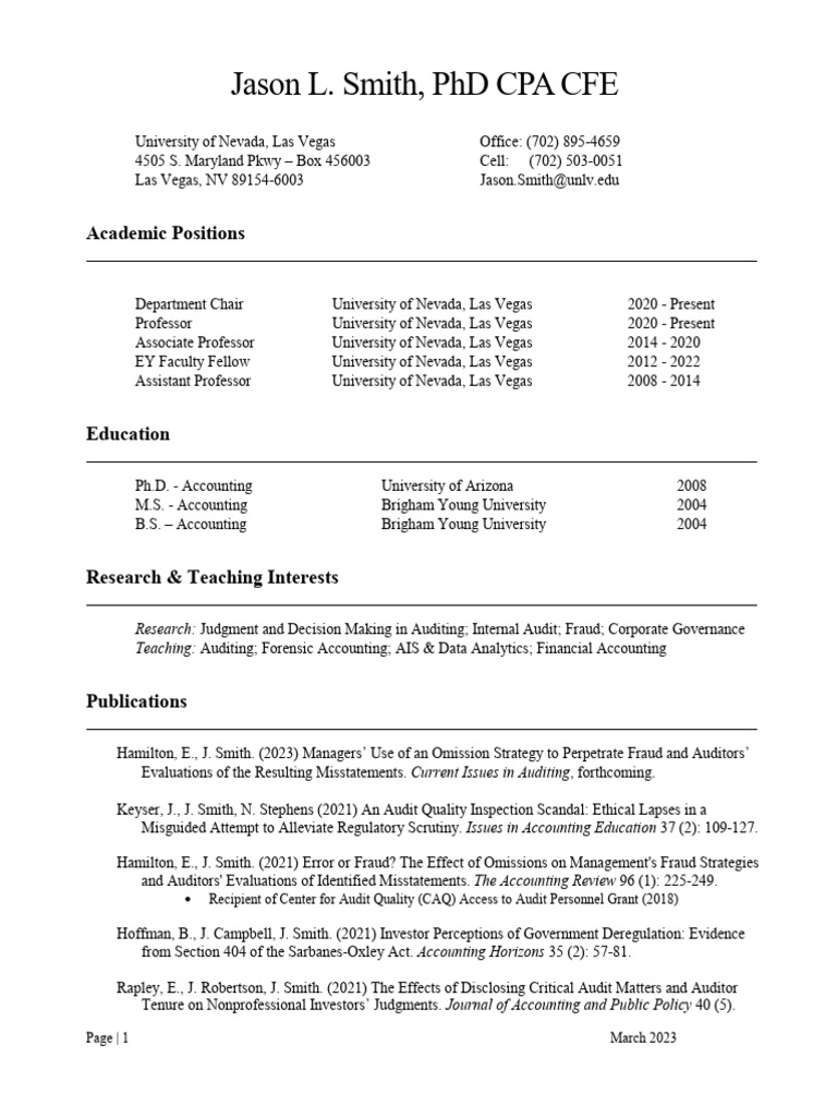 2023 04 Smith CV Accessible | PDF | Audit | Internal Audit