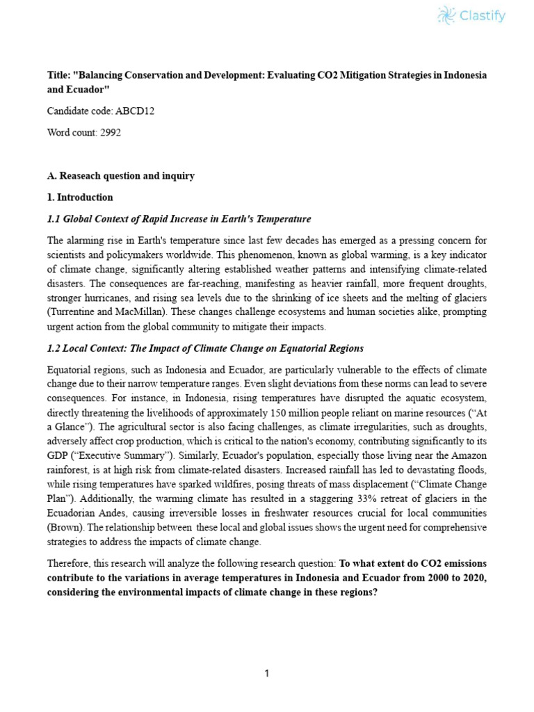 IB ESS IA Title: "Balancing Conservation and Development: Evaluating ...