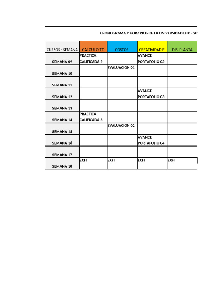 Horarios UTP 2025: Clases y Cronograma | PDF