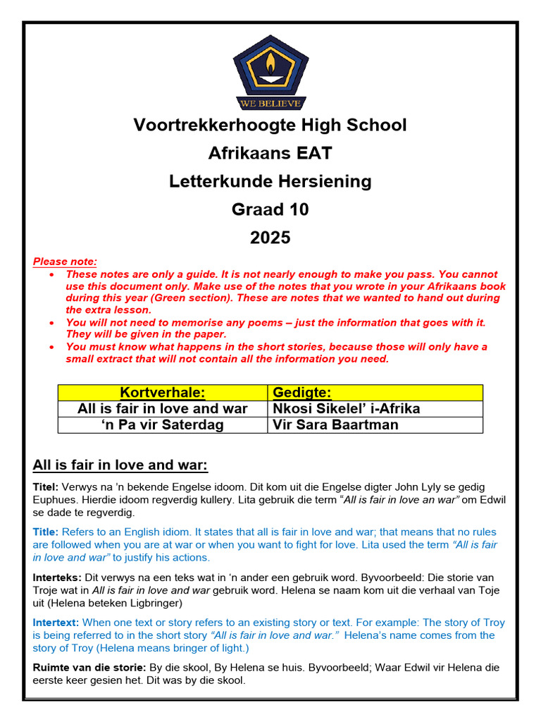 Letterkunde Hersiening - Graad 10 - Kwartaal 2 | PDF | Narrative Forms ...