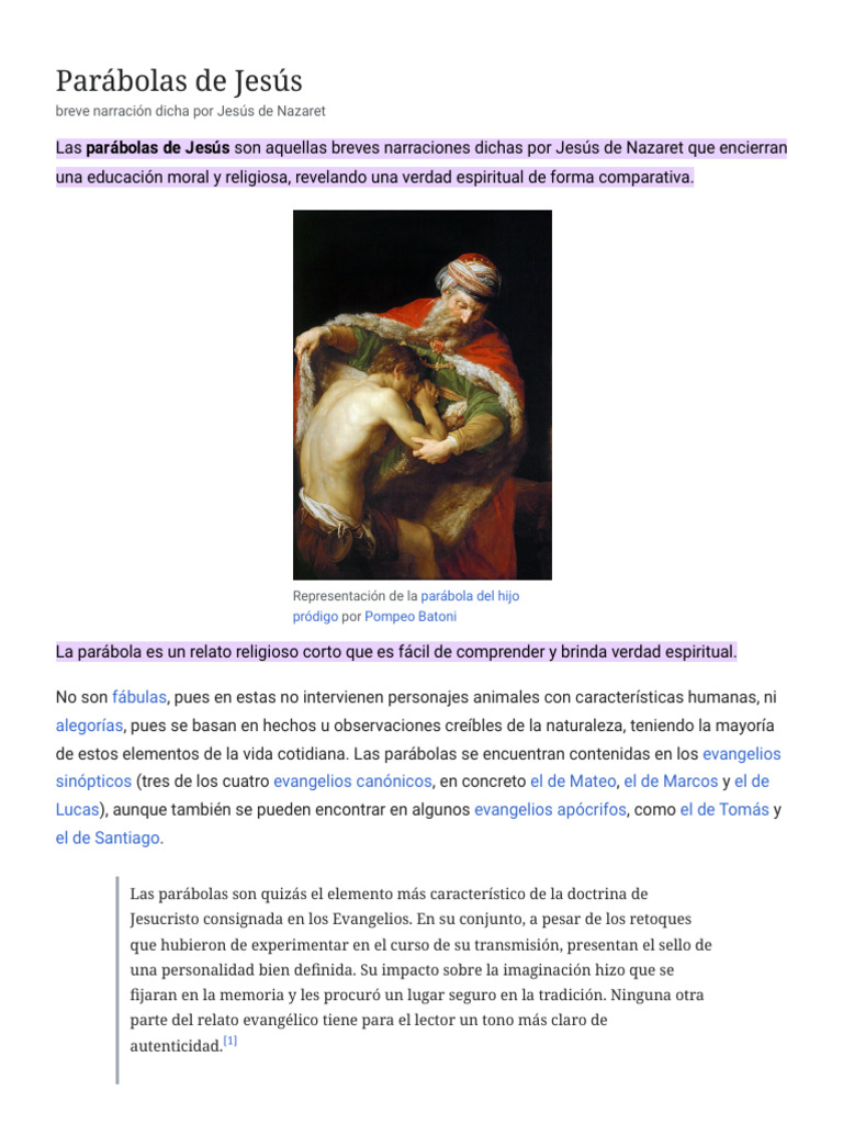 Parábolas de Jesús - Wikipedia, La Enciclopedia Libre | PDF | Parábolas ...