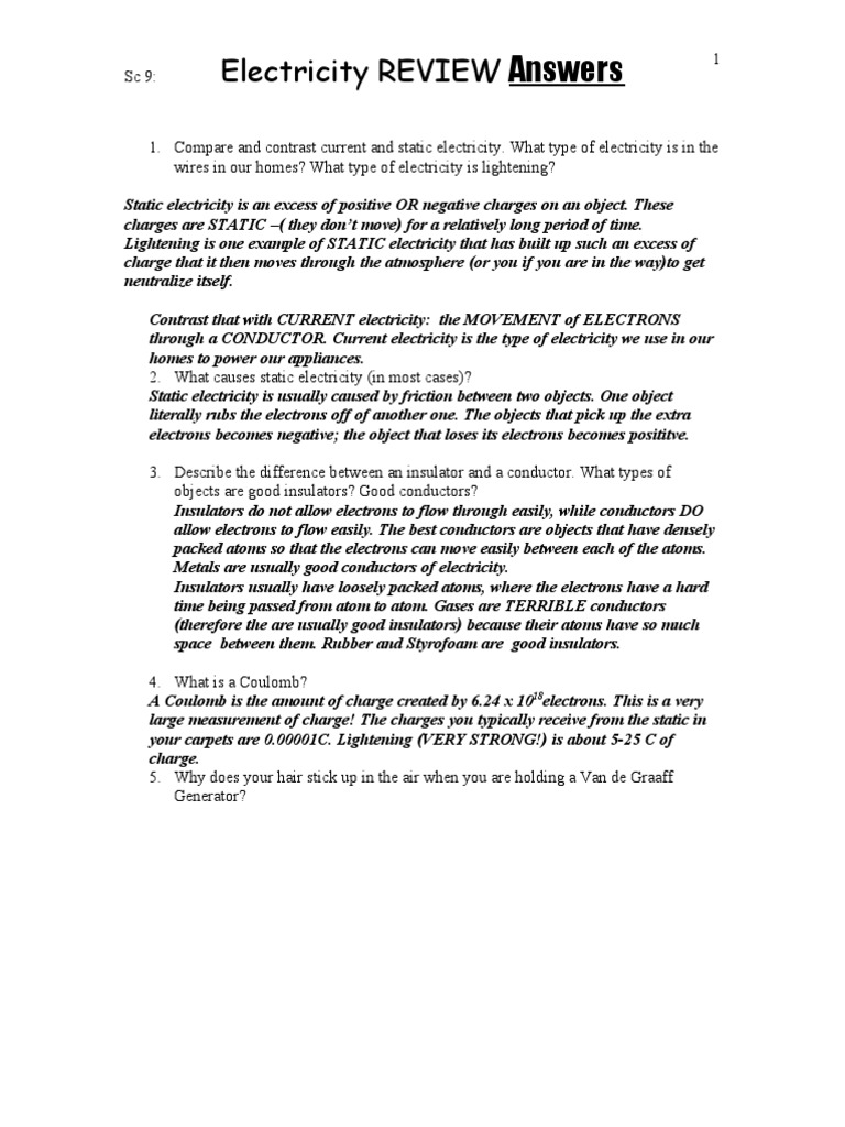 Electricity Unit Test Review Answers | Download Free PDF | Series And ...