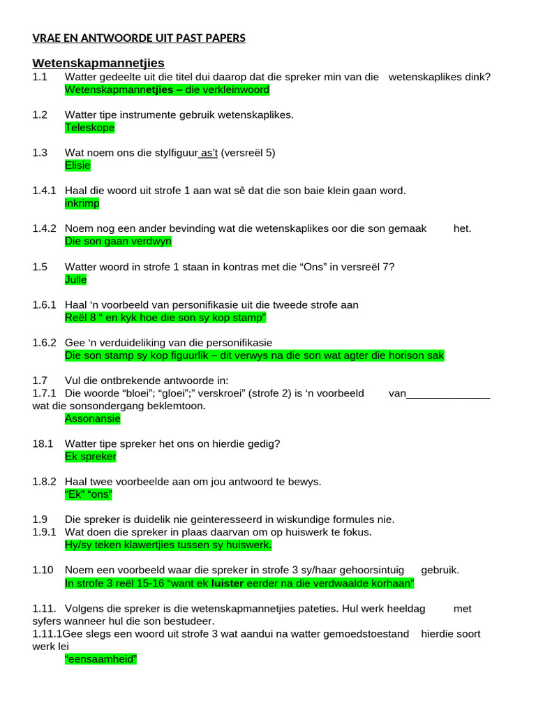 Vrae en Antwoorde Uit Past Papers | PDF