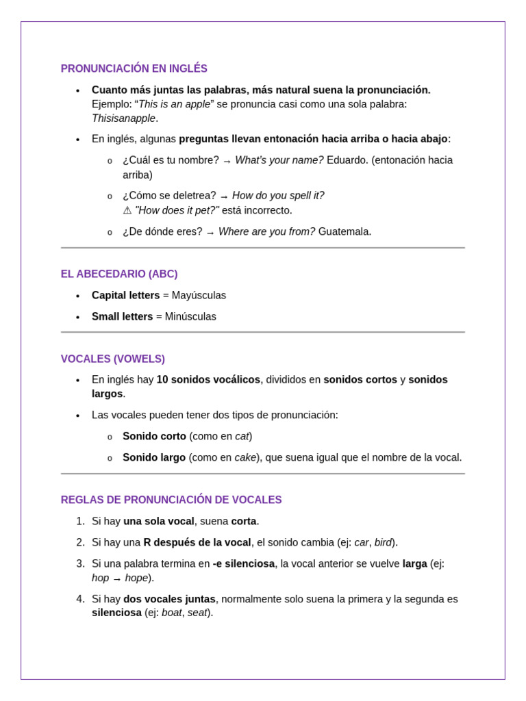Pronunciación y Gramática en Inglés | PDF | Lingüística | Relaciones ...
